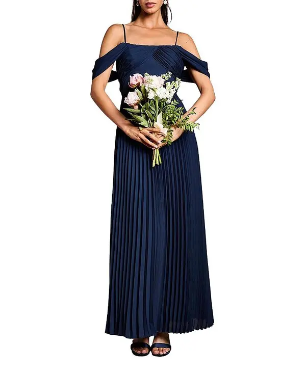Coast Bardot Pleated Maxi Dress - Navy
