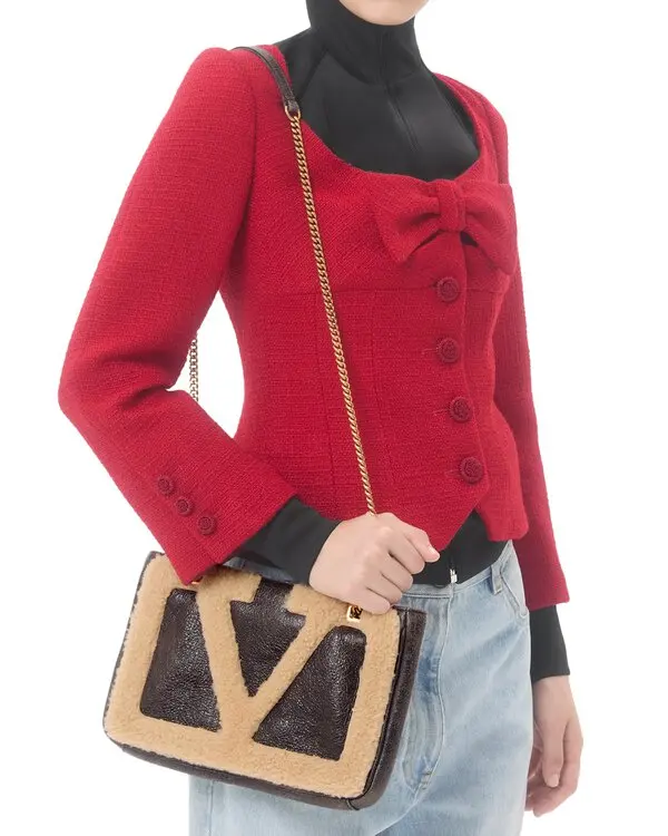 Valentino Garavani Viva Superstar Small Shearling Shopping Shoulder Bag