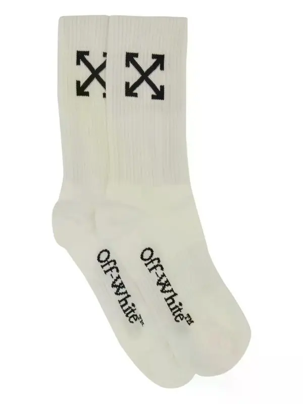 Off-White Arrow Detail Logo-embroidered Socks - Neutrals