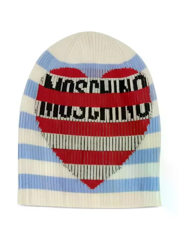 Moschino Striped Heart Motif Hat - Neutrals