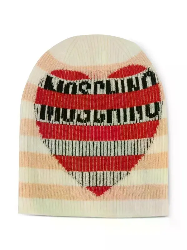 Moschino Striped Heart Beanie - Neutrals