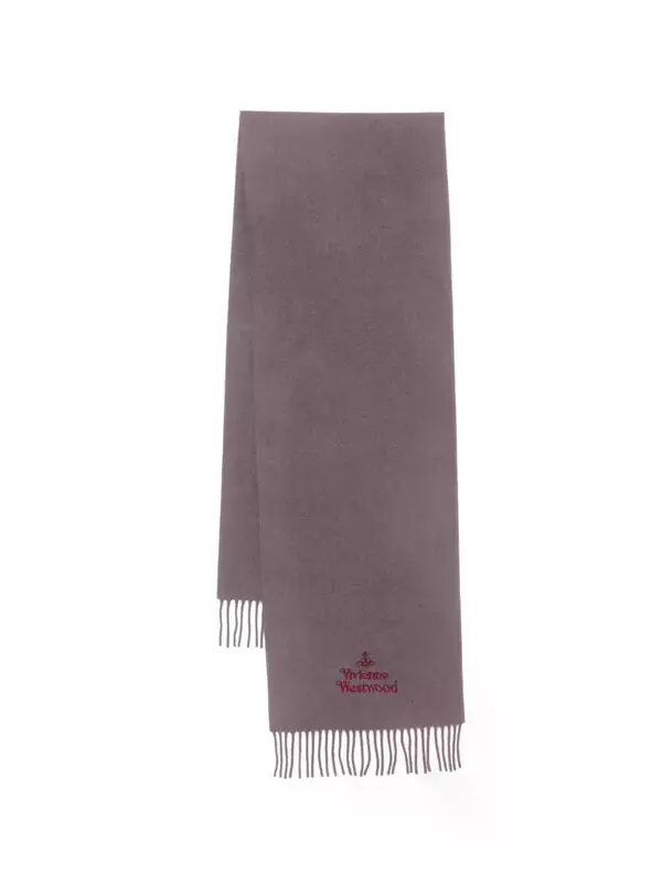 VIVIENNE WESTWOOD Embroidered Fringed Scarf - Brown