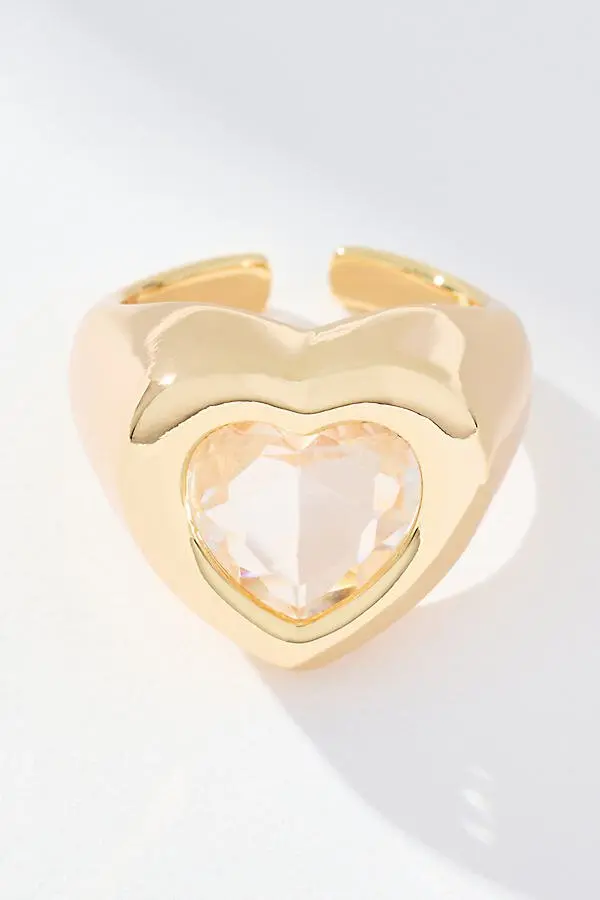 Anthropologie Heart Stone Cocktail Ring - Clear