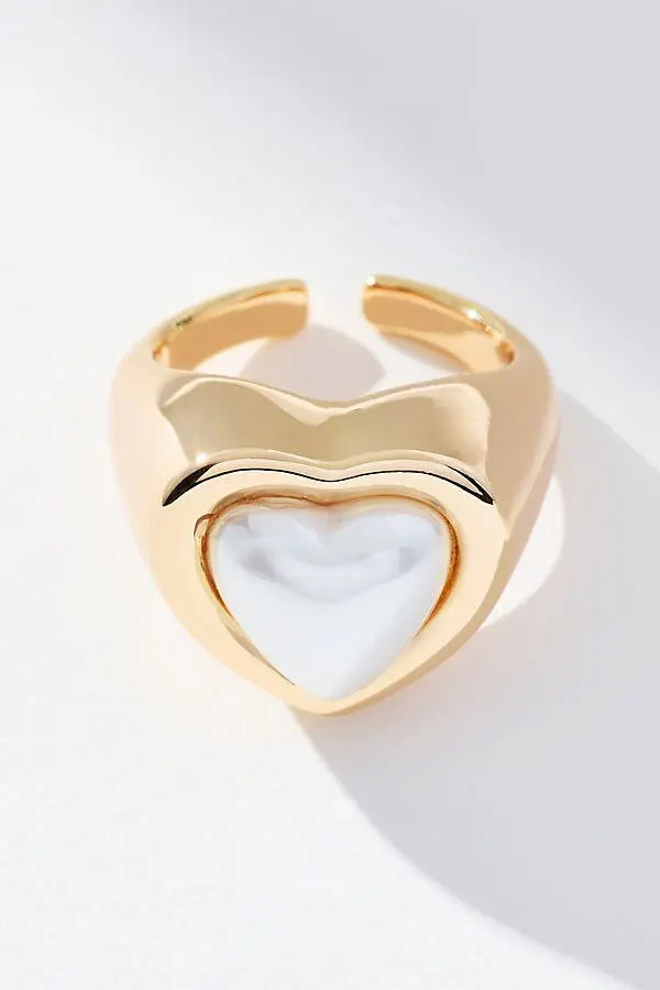 Anthropologie Heart Stone Cocktail Ring - Pearl