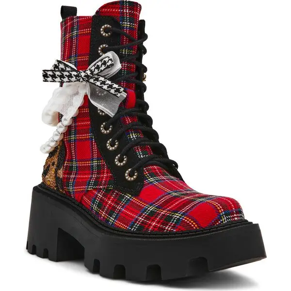 Betsey Johnson Hariett Combat Boot - Red Plaid