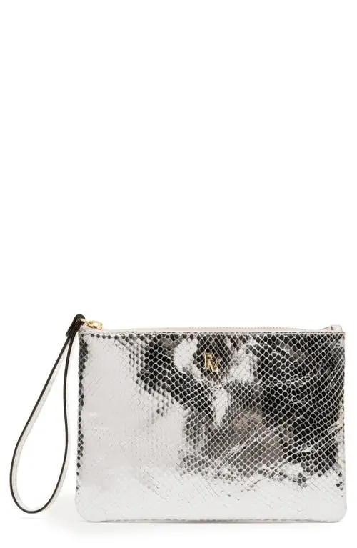 FRANCES VALENTINE Snakeskin Embossed Metallic Leather Wristlet - Silver