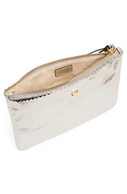 FRANCES VALENTINE Snakeskin Embossed Metallic Leather Wristlet - Silver