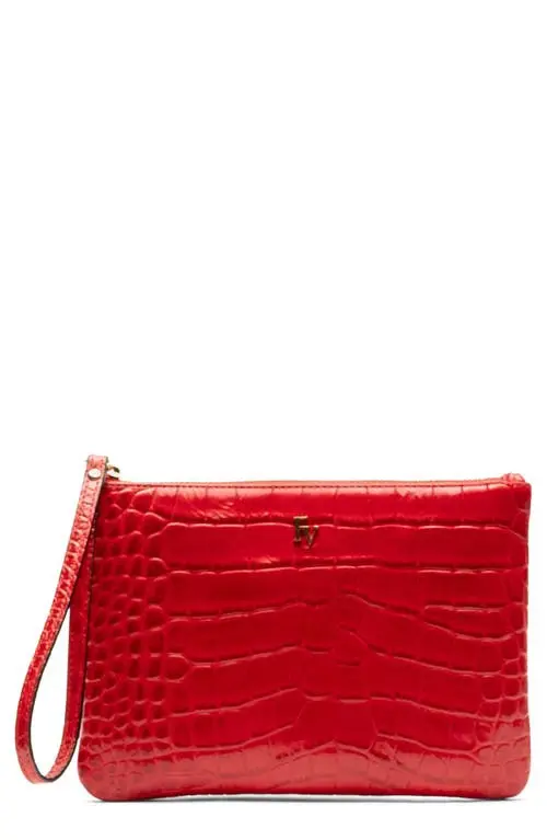 FRANCES VALENTINE Croc Embossed Leather Wristlet - Red