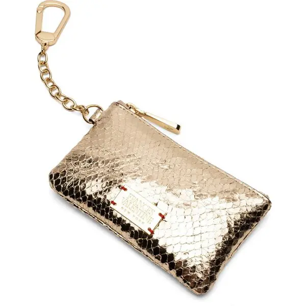 FRANCES VALENTINE Bitsy Snakeskin Embossed Metallic Leather Key Chain Card Holder - Gold