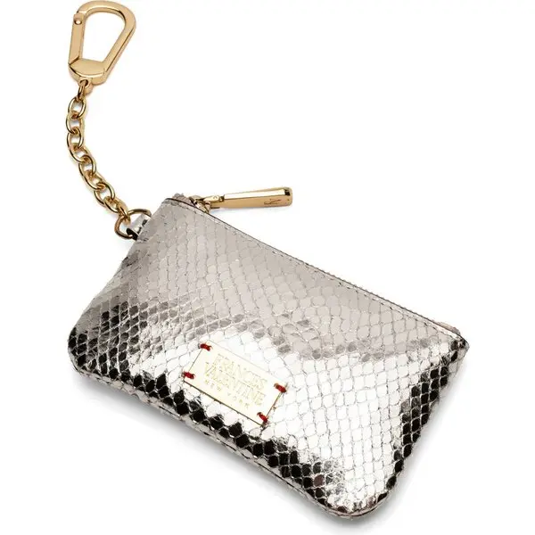 FRANCES VALENTINE Bitsy Snakeskin Embossed Metallic Leather Key Chain Card Holder - Silver