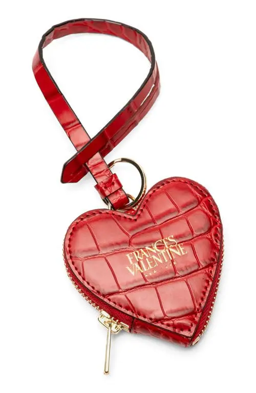 FRANCES VALENTINE Heart Croc Embossed Leather Key Chain Wristlet - Red