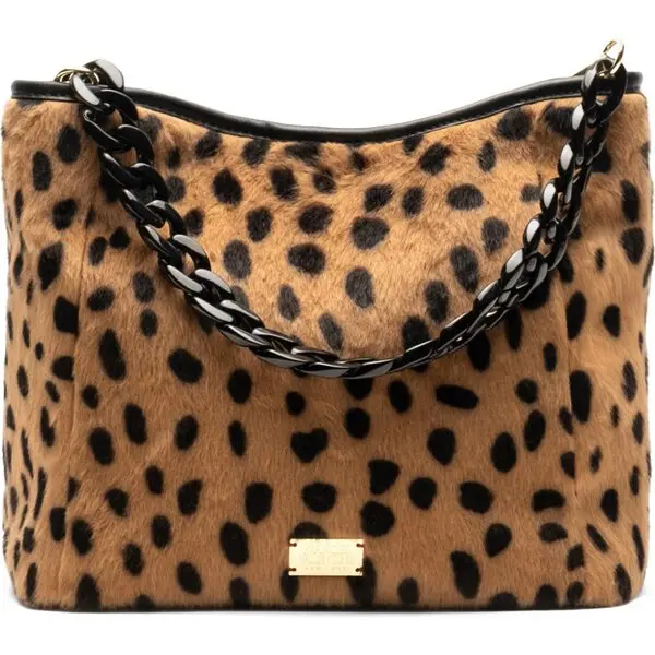 FRANCES VALENTINE Small June Cheetah Print Faux Fur Shoulder Bag - Camel/black