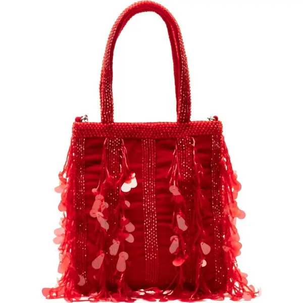 FRANCES VALENTINE Gatsby Mini Beaded & Sequin Velvet Tote Bag - Red