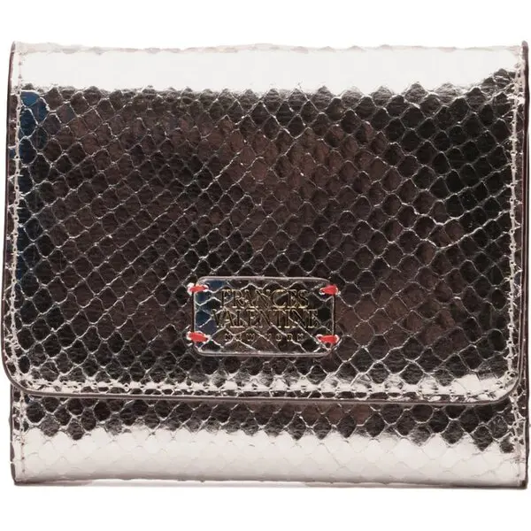 FRANCES VALENTINE Perfect Snakeskin Embossed Metallic Leather Trifold Wallet - Silver