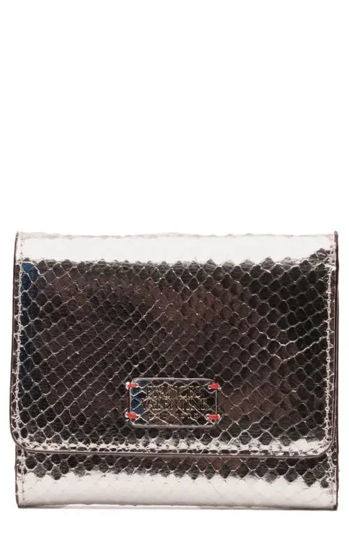 FRANCES VALENTINE Perfect Snakeskin Embossed Metallic Leather Trifold Wallet - Silver