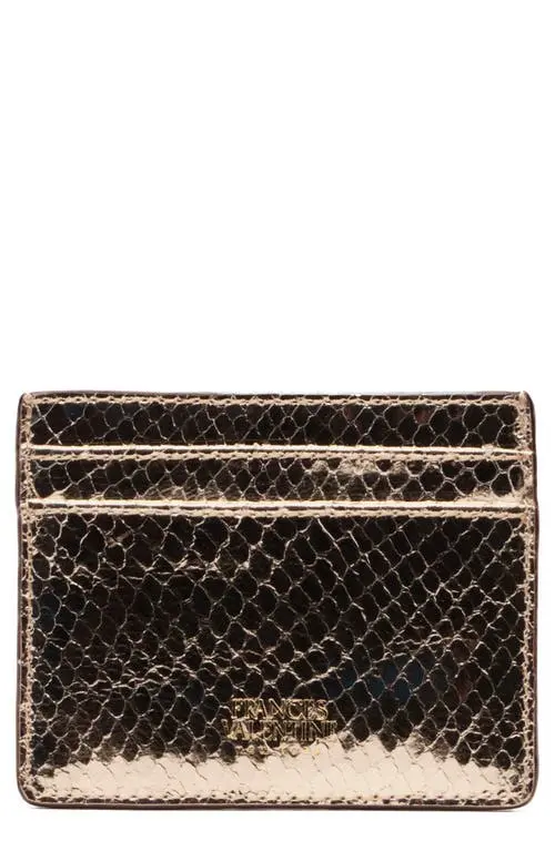 FRANCES VALENTINE Snakeskin Embossed Metallic Leather Card Case - Gold