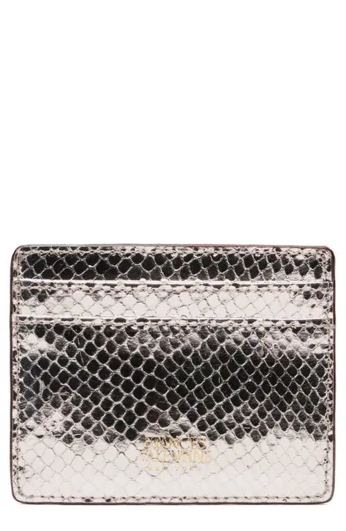 FRANCES VALENTINE Snakeskin Embossed Metallic Leather Card Case - Silver