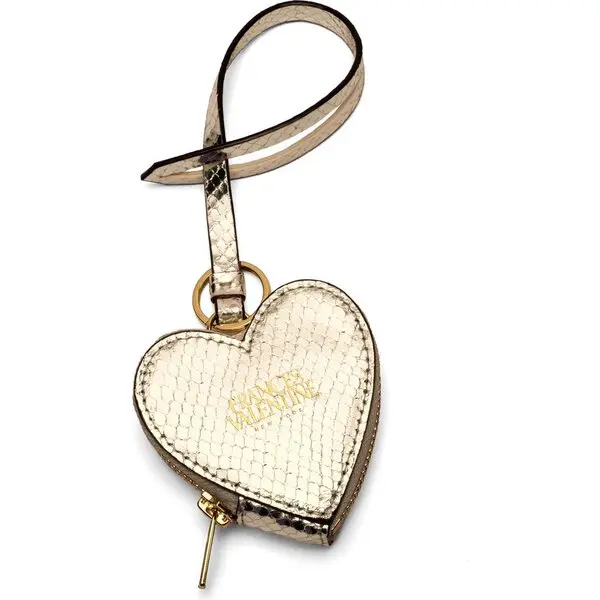 FRANCES VALENTINE Heart Snakeskin Embossed Metallic Leather Key Chain Wristlet - Gold