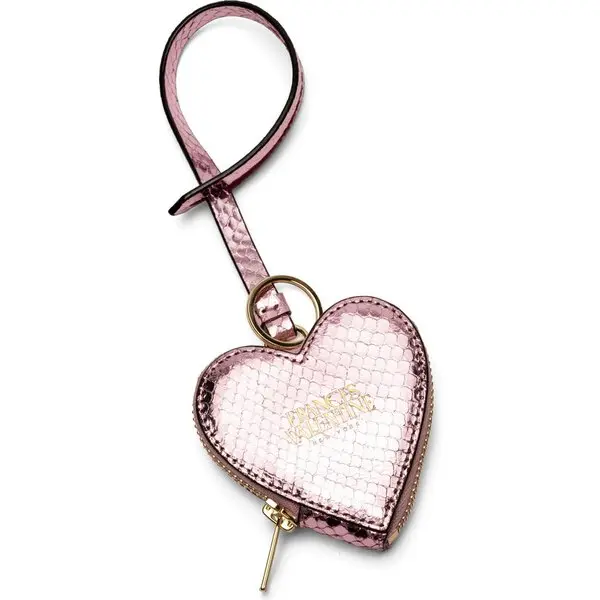 FRANCES VALENTINE Heart Snakeskin Embossed Metallic Leather Key Chain Wristlet - Pink