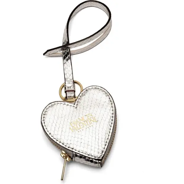 FRANCES VALENTINE Heart Snakeskin Embossed Metallic Leather Key Chain Wristlet - Silver