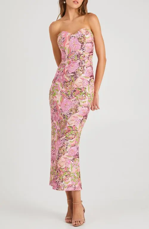 HELSI Monique Sequin Strapless Gown - Pink/green Floral