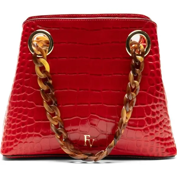 FRANCES VALENTINE Skip Croc Embossed Leather Tote - Red