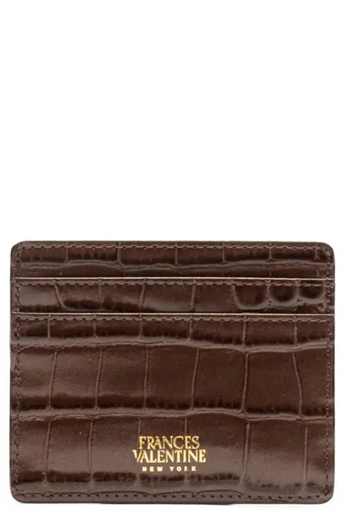 FRANCES VALENTINE Croc Embossed Leather Card Case - Brown