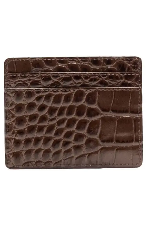 FRANCES VALENTINE Croc Embossed Leather Card Case - Brown