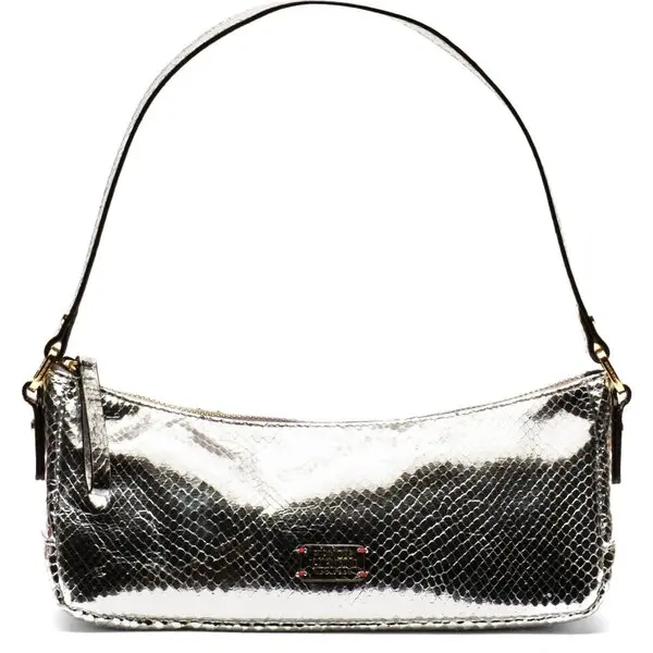 FRANCES VALENTINE Mia Snakeskin Embossed Shoulder Bag - Silver