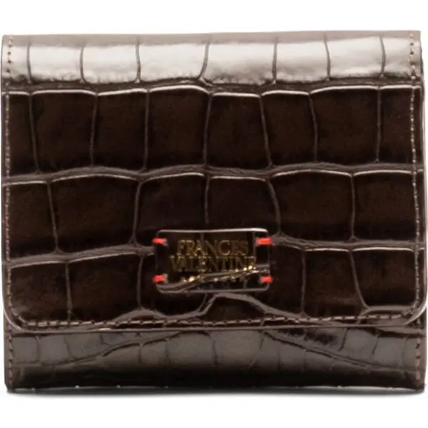 FRANCES VALENTINE Perfect Croc Embossed Leather Trifold Wallet - Brown