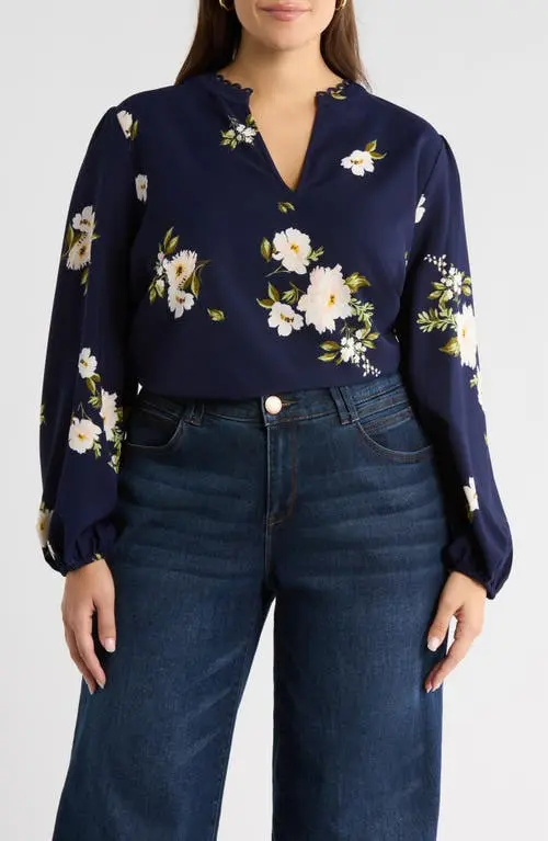 SUGARLIPS Floral Split-neck Top