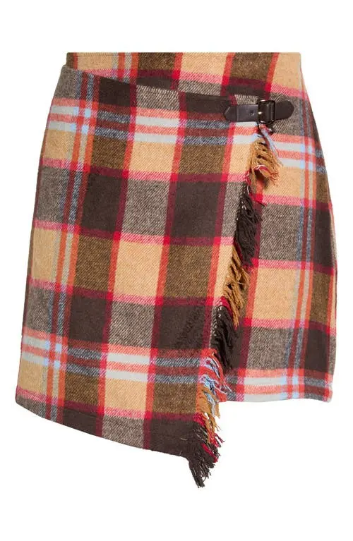 SUGARLIPS Plaid Mini Wrap Skirt With Fringe