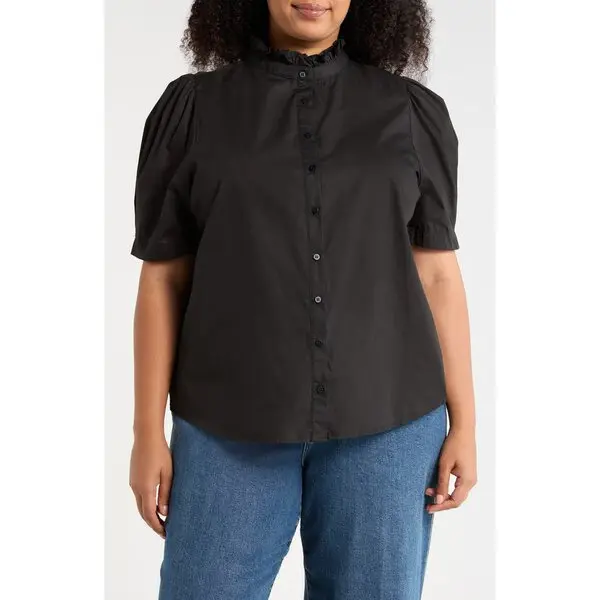SUGARLIPS Finley Ruffle Puff Sleeve Shirt - Black