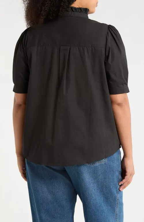 SUGARLIPS Finley Ruffle Puff Sleeve Shirt - Black