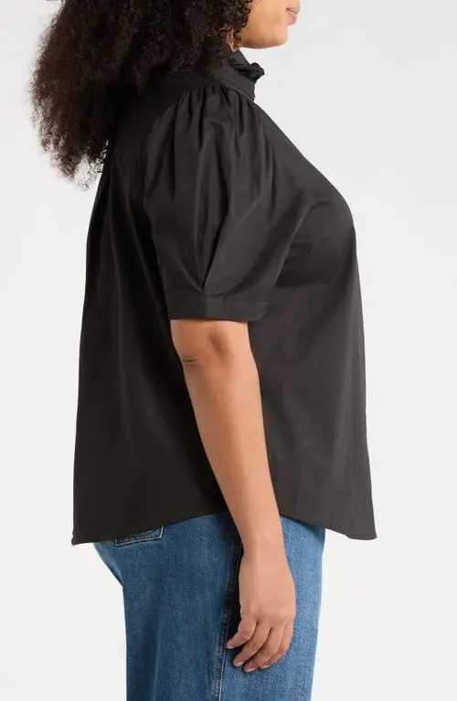 SUGARLIPS Finley Ruffle Puff Sleeve Shirt - Black