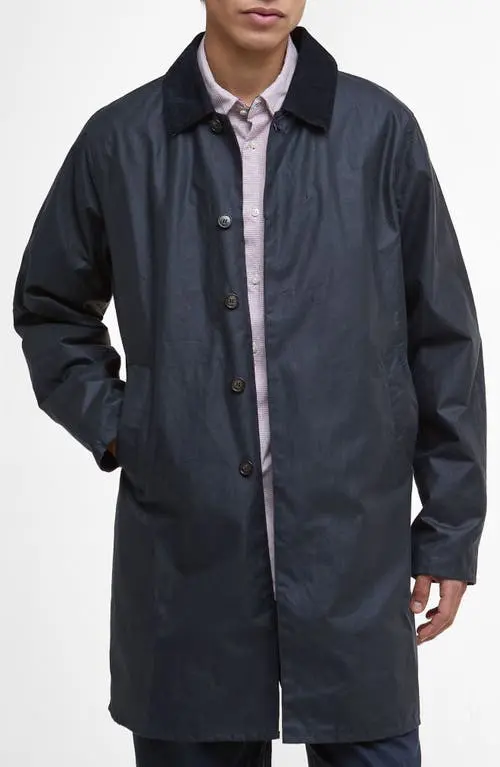 Barbour Lorden Waxed Mac Jacket - Navy