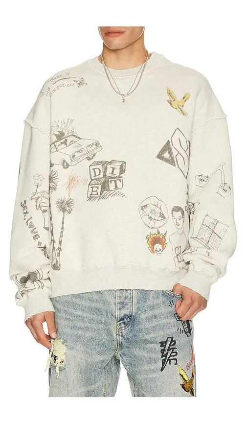 DIET STARTS MONDAY Doodle Crew Neck Sweatshirt