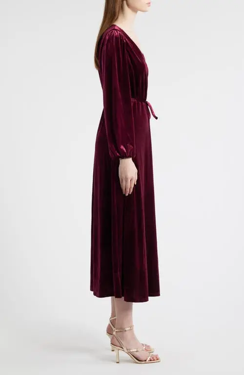 Halogen Wrap Front Long Sleeve Velvet Maxi Dress