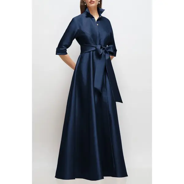 After Six Shirtdress Gown With Pockets - Midnight
