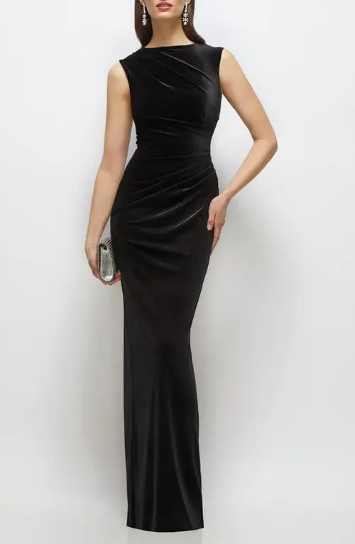 After Six Ruched Velvet Column Gown