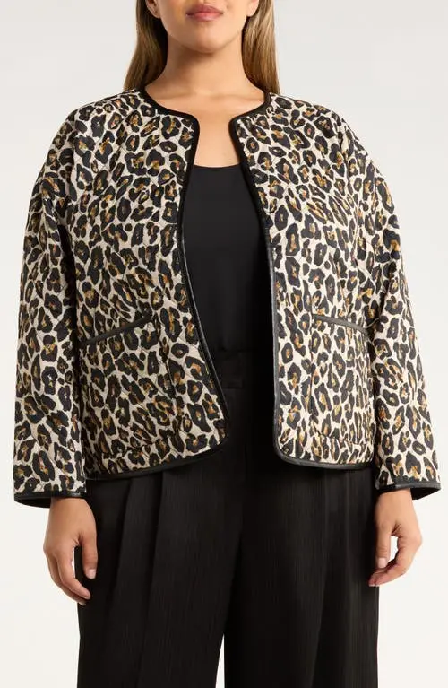 TAHARI ASL Reversible Leopard Print Quilted Jacket