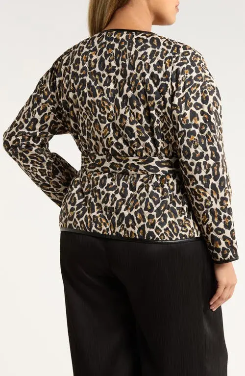 TAHARI ASL Reversible Leopard Print Quilted Jacket
