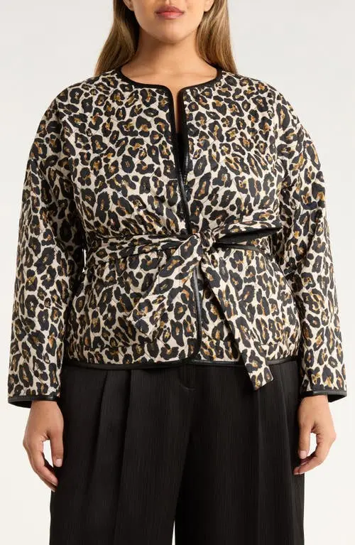 TAHARI ASL Reversible Leopard Print Quilted Jacket