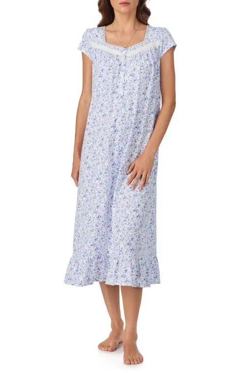Eileen West Floral Cap Sleeve Nightgown - White/blue Flower