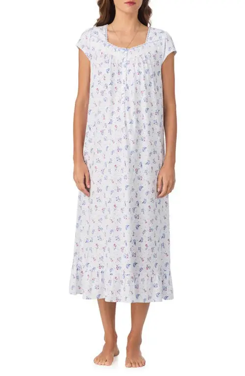 Eileen West Floral Cap Sleeve Nightgown - White/dot