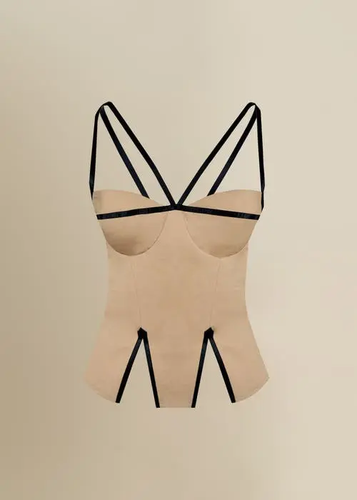 CONTESSA MILLS Madeleine Fitted Corset-inspired Poplin Top - Tan