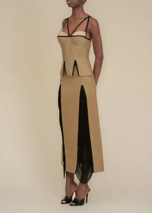 CONTESSA MILLS Madeleine Fitted Corset-inspired Poplin Top - Tan