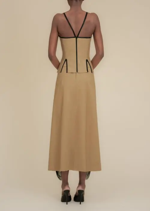 CONTESSA MILLS Madeleine Fitted Corset-inspired Poplin Top - Tan