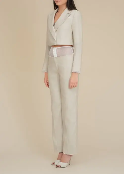 CONTESSA MILLS High-waisted Stretch Linen Trousers - Beige