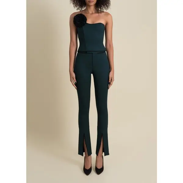 CONTESSA MILLS Helix Slim-fit Mid-rise Stretch Wool Trousers - Emerald & Black